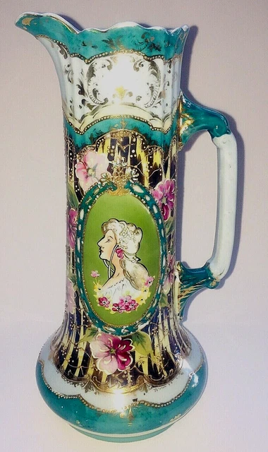 ART NOUVEAU WOMAN Portrait Medallion Ornamental Jug In Alfonso Mucha ...