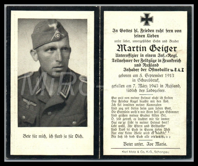 WW2, DEATH CARD Sterbekarte, Martin Geiger, 1943; L240L EUR 9,90 ...