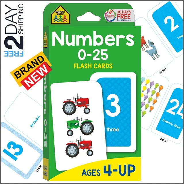 NUMBERS FLASH CARDS 0-25 Ages 4 5 6 for Kids Preschool Kindergarten ...
