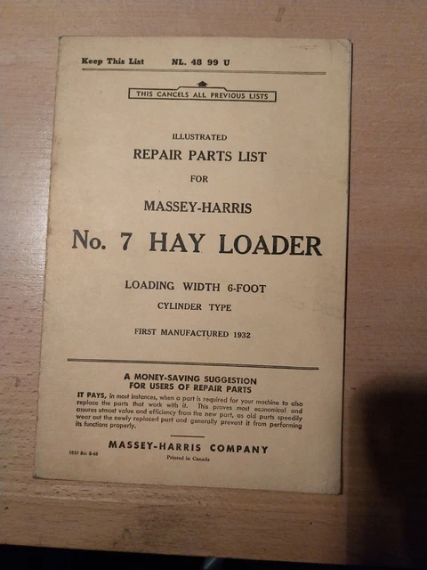 ILLUSTRATED REPAIR PARTS List For Massey Harris No.7 Hay Loader £14.00 ...