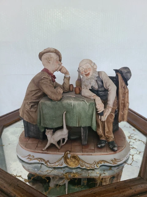 VINTAGE CAPODIMONTE PORCELAIN Figurine Old Men Playing Cards At A Table ...
