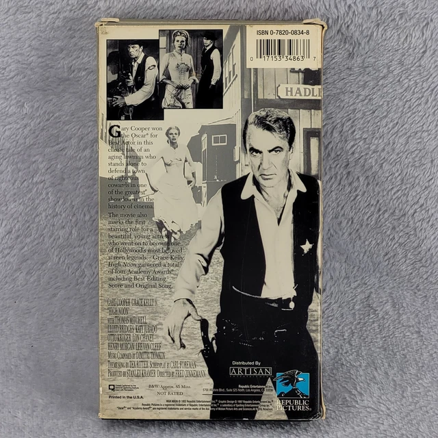 HIGH NOON VHS 1952 B&W Gary Cooper Thomas Mitchell Grace Kelly Western ...