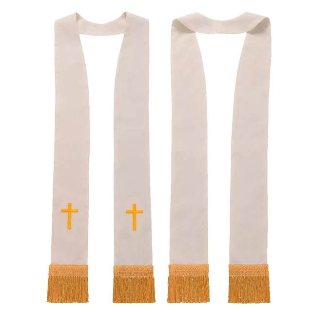 KIRCHE KLERUS STOLA Stickerei Katholische Stola Gold Kreuz Tasseled ...