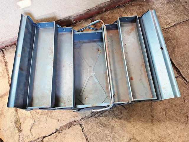 VINTAGE METAL TOOL Box Cantilever Old School Tray Portable Garage ...
