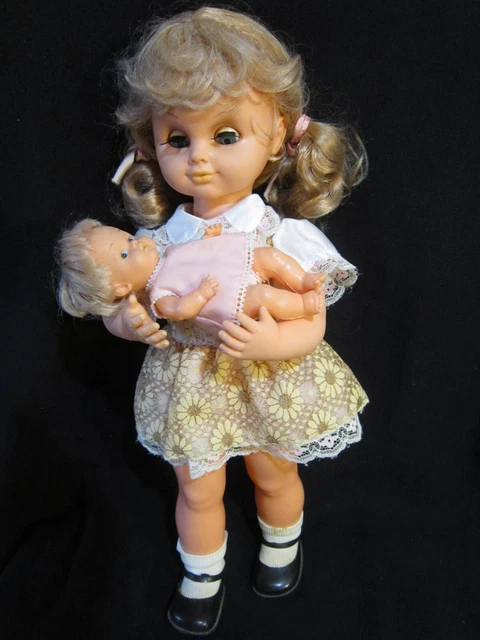 VINTAGE HARD PLASTIC Doll 18" Baby Rock-A-Bye Musical Doll & Baby ...