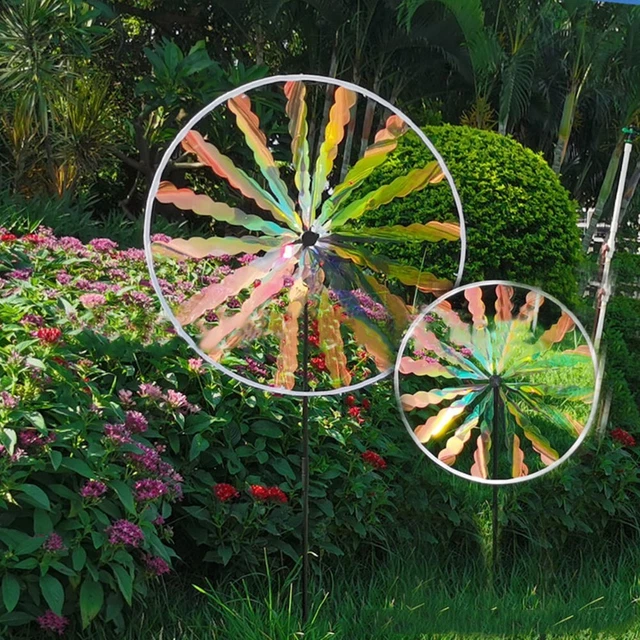 COLOR CHANGING WINDMILL Yard Garden Outdoor Spinner Transparent Pink 2x ...