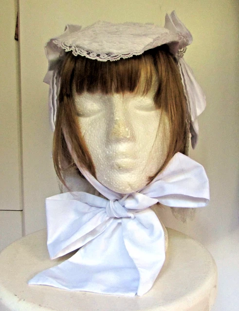 VICTORIAN EDWARDIAN MAID Cap White Tie Up Pretty Lace Lolita Bo Peep ...