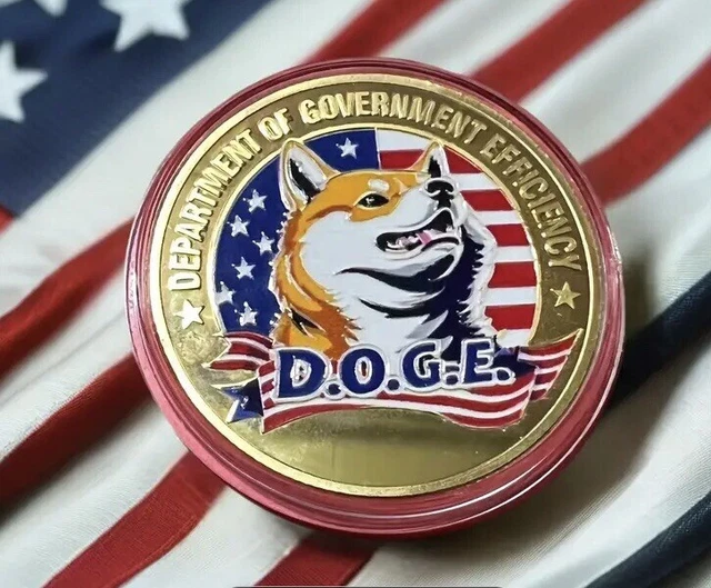 DEPARTMENT OF GOVERNMENT Efficiency, Elon Musk, Trump DOGE Coin. Gold ...