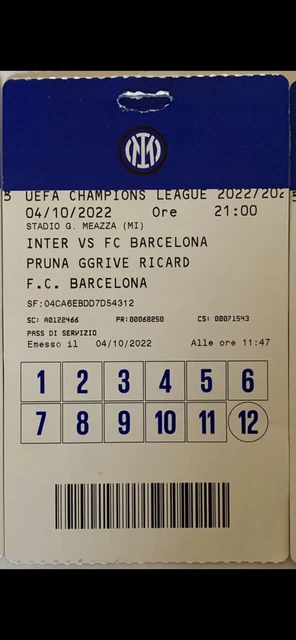 BIGLIETTO STUB/PASS INTER - Barcellona 2022/2023 Uefa Champions League ...