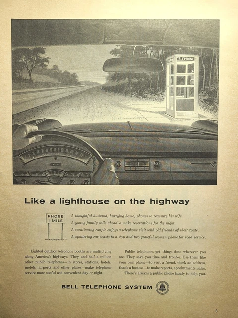 BELL TELEPHONE SYSTEM Roadside Phone Booth 1950's Vintage Print Ad $18. ...