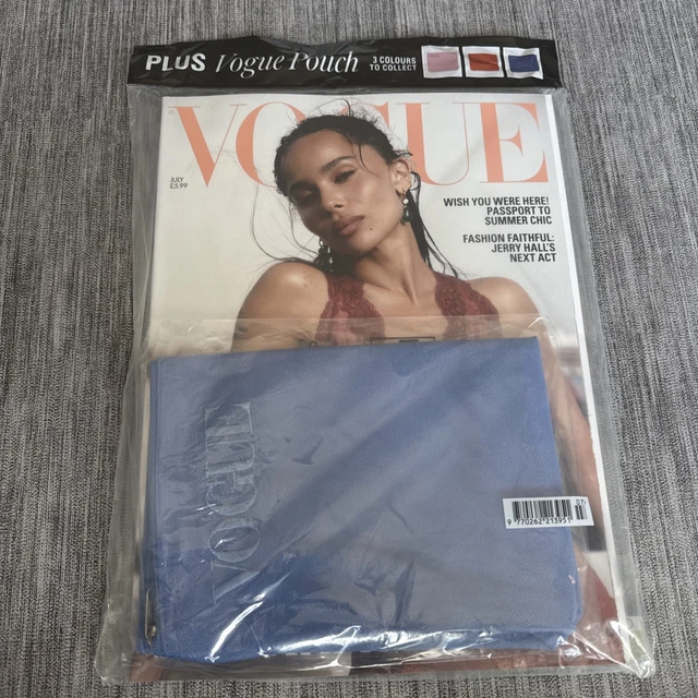 BRITISH VOGUE MAGAZINE July 2026 Zoë Kravitz Cover & Blue Vogue Pouch ...