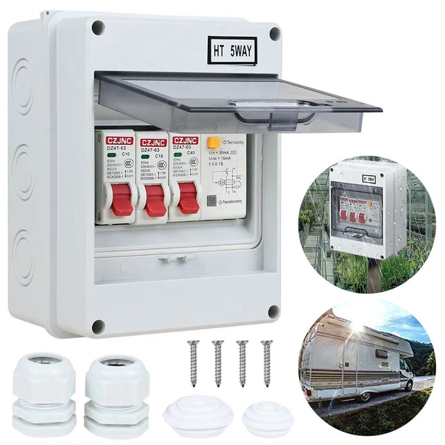 5 WAY GARAGE Shed Camper Van Caravan Consumer Unit Fuse Box with RCD ...