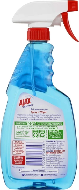 2 X 500ML Ajax Spray n' Wipe Triple Action Glass Window Cleaner Anti ...