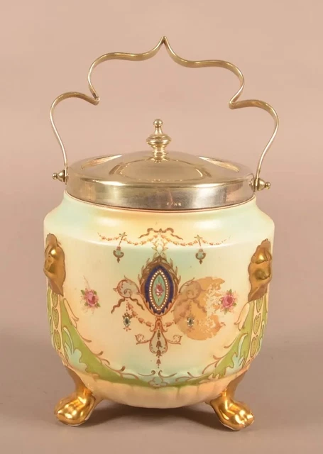 ANTIQUE ENGLISH CROWN Devon Hand-painted Porcelain Biscuit Jar $250.36 ...