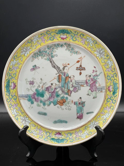 CHINESE ANTIQUE FAMILLE Rose Porcelain Kids Character Story Fruit Plate ...