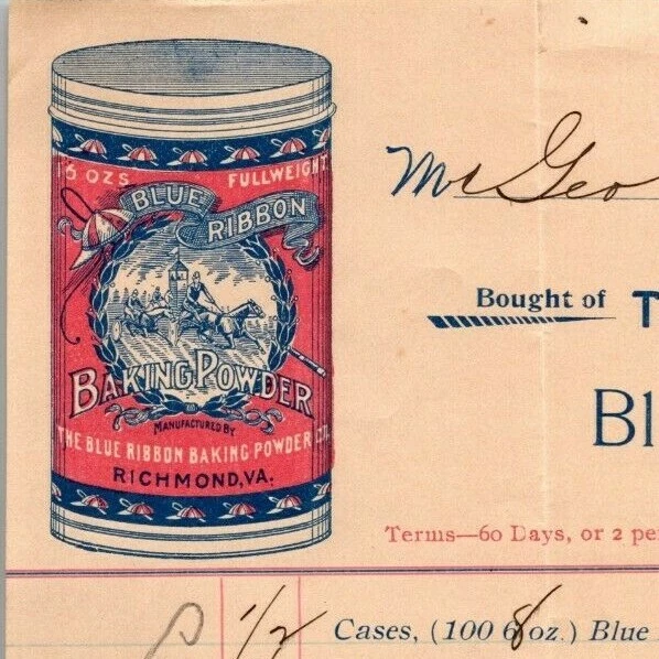 BLUE RIBBON BAKING Powders / Puff Richmond, VA Letterhead to Geo. E ...
