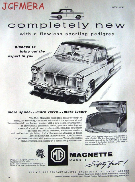 1959 MG 'MAGNETTE Mk.3' Saloon Motor Car ADVERT : Original Auto Print ...