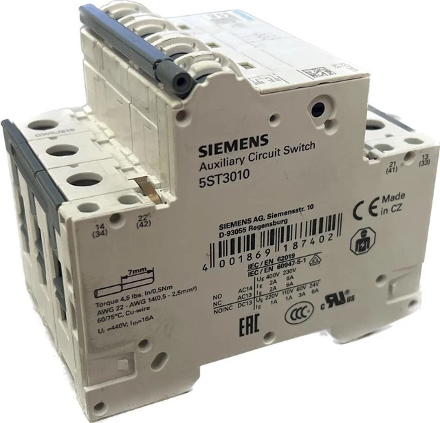SIEMENS 5SY6310-7 MCB C10 Leitungsschutzschalter + Hilfsschalter 5ST301 ...