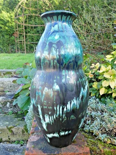 CÉRAMIQUE GRAND VASE en GRES avec un beau travail de la COUVERTE, h. 44cm, TBE EUR 75,00 ...