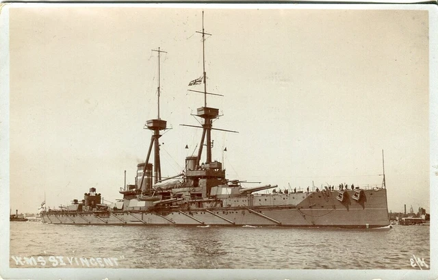 HMS ST VINCENT (1908) WWI Royal Navy dreadnought battleship RP postcard ...