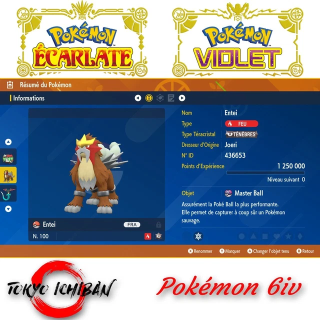 POKEMON VIOLET & Pokémon Ecarlate ENTEI 6iv level 100 | Nintendo Switch ...