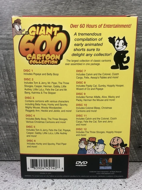 GIANT 600 CARTOON Collection (12-Disc DVD Set, 2008) 60 Hours Felix The Cat $17.95 - PicClick CA