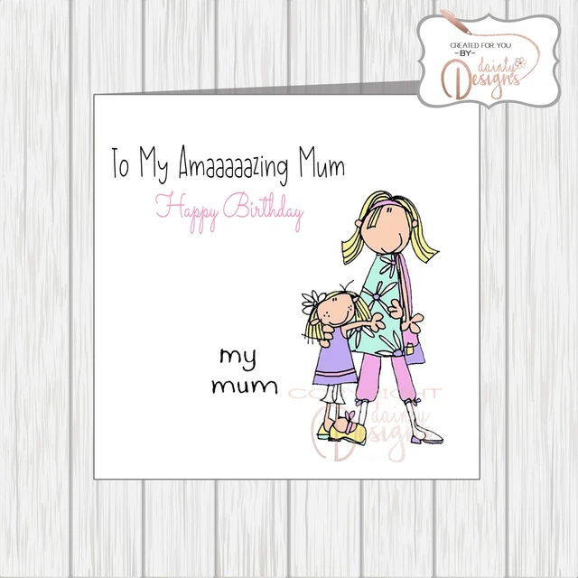 PURPLE RONNIE BIRTHDAY Card Cartoon Amazing Mum Daughter Hugging -Best ...