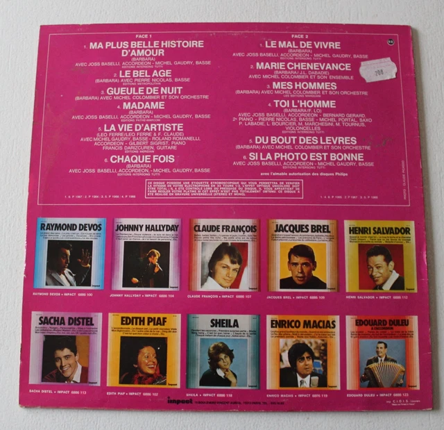BARBARA, MA PLUS belle histoire d'amour ect , LP - 33 tours impact EUR ...