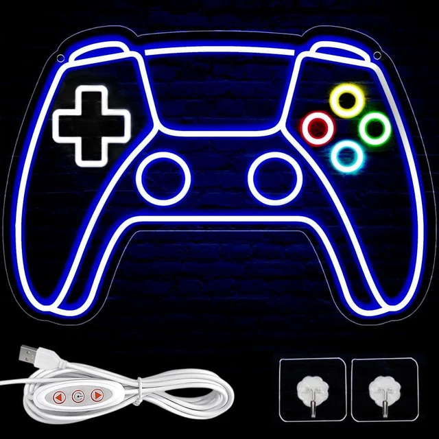 GAME NEON SIGN, Dimmable Gamepad Shape LED Neon Light Signs, Blue Led ...