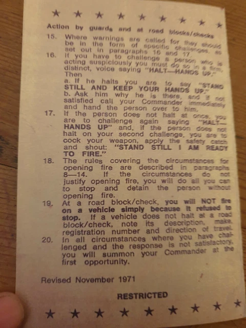 NORTHERN IRELAND 1971 British Army Instructions For Opening Fire ...