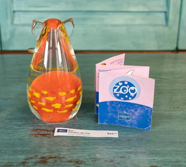 CAITHNESS ART GLASS Whiskers The Cat Paperweight Zoo Collection Sarah ...