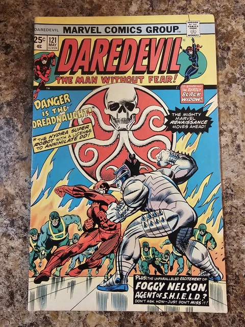 DAREDEVIL #121 (1975) Vedova Nera & Nick Fury Aspetto Marvel Comics FN ...