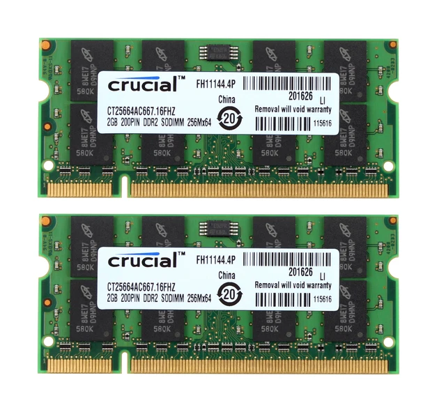 CRUCIAL 4GB 2X 2GB PC2-5300S DDR2 667Mhz 200Pin 1.8V SODIMM Laptop ...