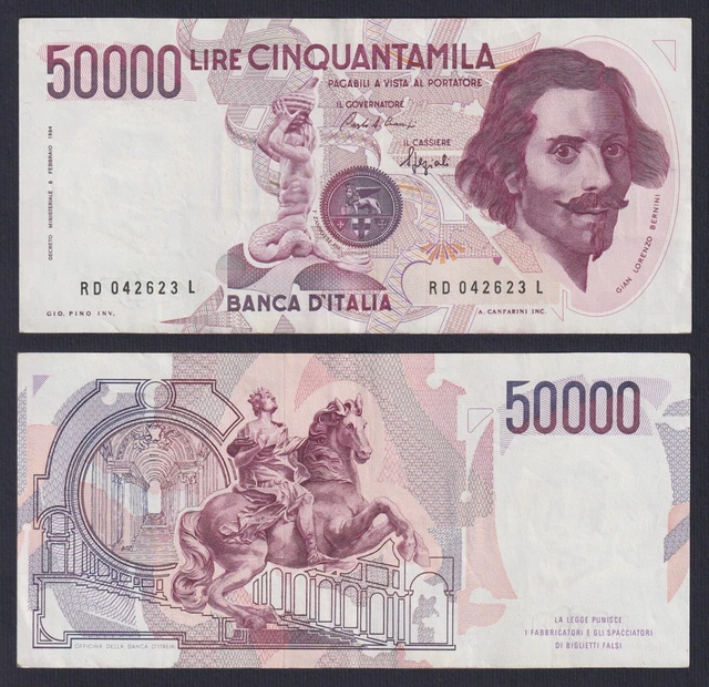 BILLET ITALIE 50000 Livres Bernini 1° Type 1984 P 113a Spl / XF EUR 17,84 - PicClick FR