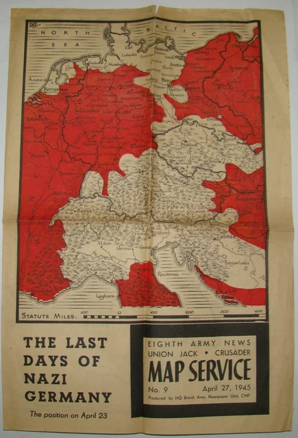 RARE WW2 1945 British Eight Army News Map Nazi Germany End Newspaper ...