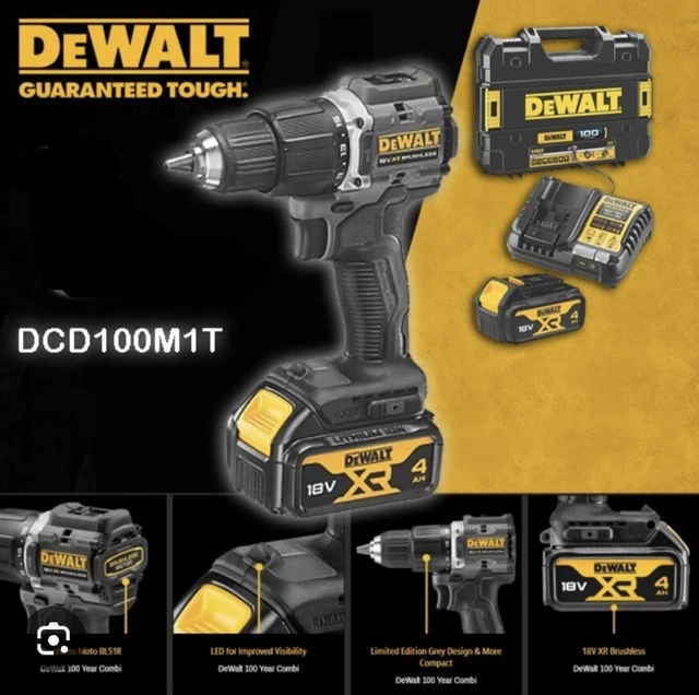 DEWALT 100 YEAR Anniversary Limited Edition DCD100M1T-GB Black Combi ...