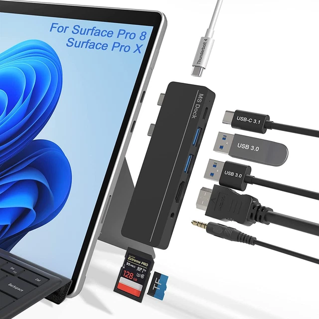 SURFACE PRO 8 Docking Station, Hub with 4K HDMI, 100W USB C Thunerbolt ...