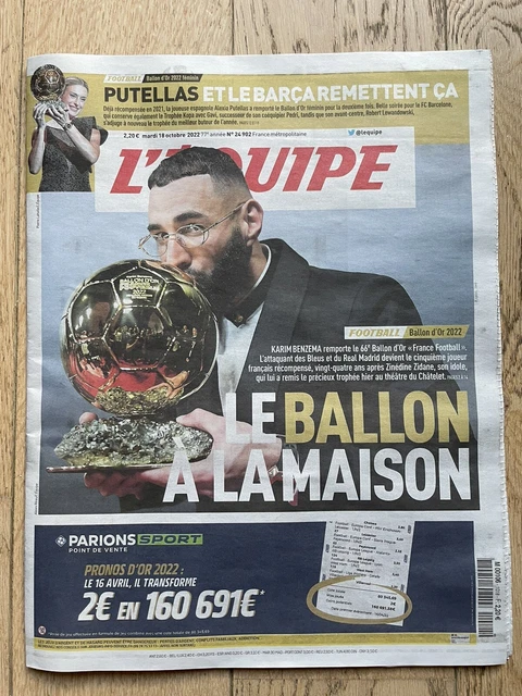 JOURNAL L’EQUIPE N°24902 Du 18/10/2022 Karim Benzema Real Madrid Ballon ...