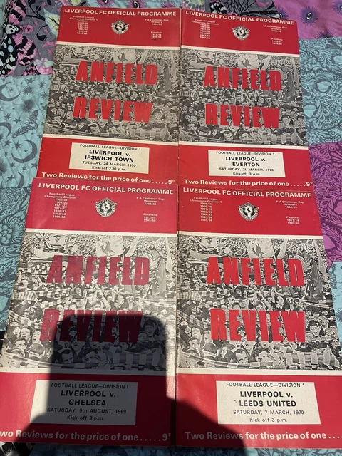 LIVERPOOL FC HOME programmes 1969/70 Ipswich, Leeds, Chelsea, Everton £ ...