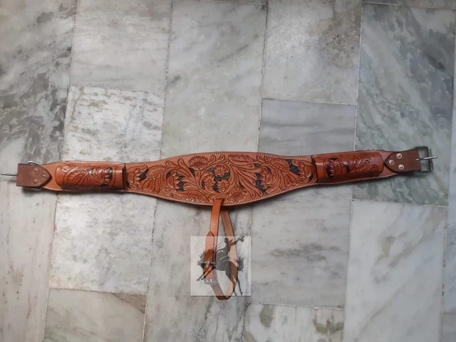 WESTERN LEATHER FLORAL Tooled Back Rear Flank Cinch Girth Horse Cinch ...