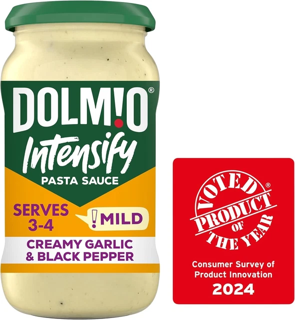 DOLMIO INTENSIFY PASTA Sauce Mild Creamy Garlic & Black Pepper Jar ...