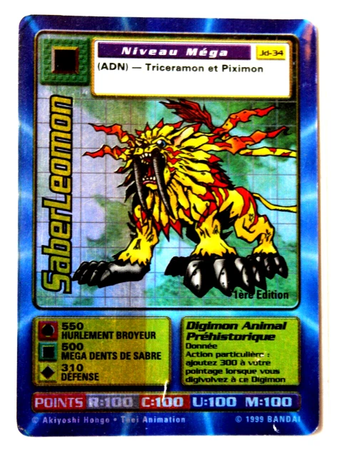CARTE DIGIMON SABERLEOMON niveau ultime 1ère édition 1999 EUR 15,00 ...