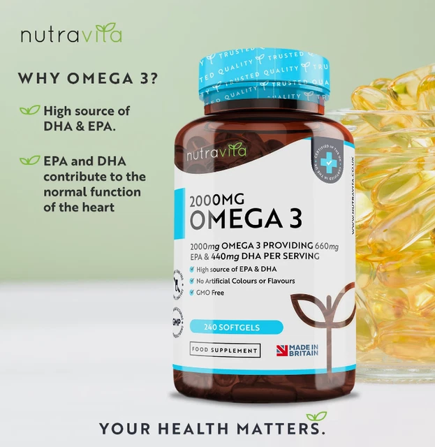 HIGH DOSE FISH Oil 2000mg - 660mg EPA & 440mg DHA for Brain & Heart ...