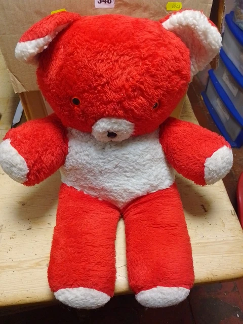 VINTAGE RED AND white teddy bear 70s 80s large size £9.99 - PicClick UK