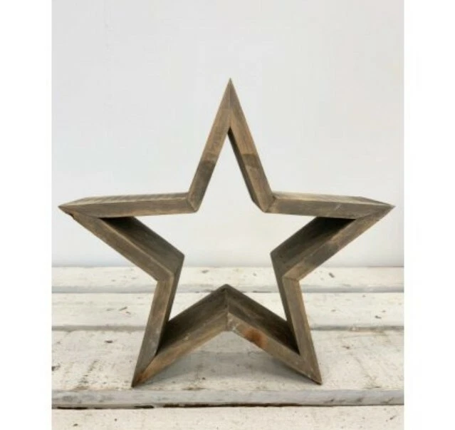 SMALL WOODEN STAR 3D Gorgeous Grey Rustic Wooden Star 23cm Perfect for ...