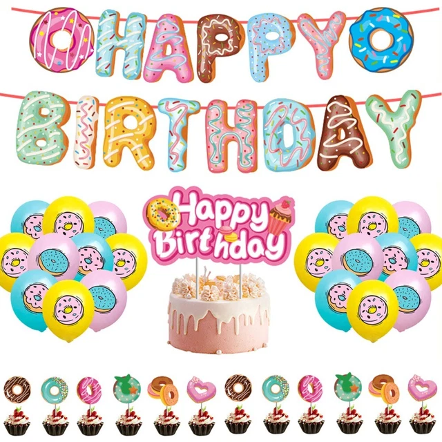 DONUT DONUT THEME Happy Birthday Banner Tea Party Cupcake Topper Girl ...