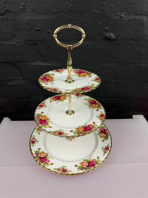 ROYAL ALBERT OLD Country Roses 3 Tier Cake Stand ( Dinner Salad Side ...