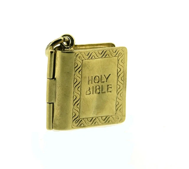 9 CT CHARM holy bible yellow solid gold hinged opening empty inside ...