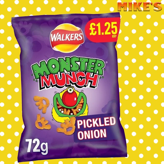 MONSTER MUNCH CRISPS £1.25 BAGS FULL BOX OF 15 PICKLED ONION Flavour x ...
