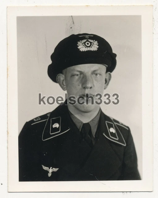FOTO PASS PORTRAIT Panzermann mit Panzerschutzmütze 1939 Wehrmacht ...